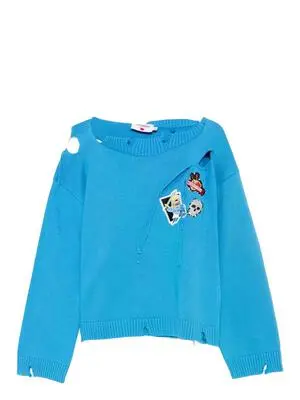 CHARLES JEFFREY Patch-detail Distressed Sweater - Blue