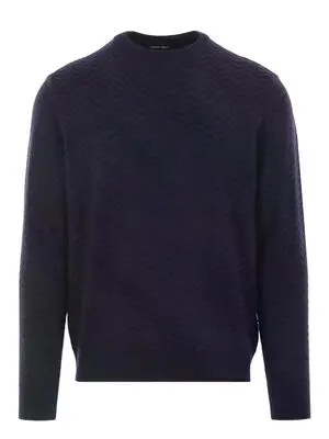 Giorgio Armani Chevron-pattern Wool Blend Sweater - Blue