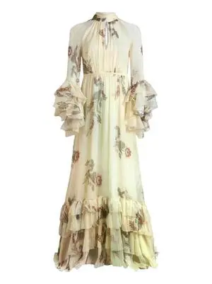 Etro Floral Ruffled Silk Dress - Neutrals