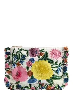 La DoubleJ Floral-embroidered Ruffled Clutch - White