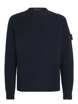 Stone Island Ghost Piece Virgin Wool Cable-knit Sweater - Navy