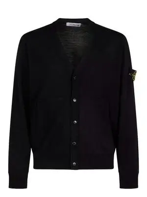 Stone Island Logo-patch Buttoned Cardigan - Black