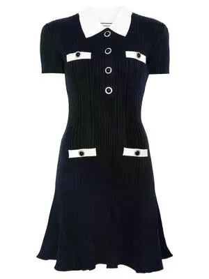SELF-PORTRAIT Collared Mini Dress With Button Detail - Blue