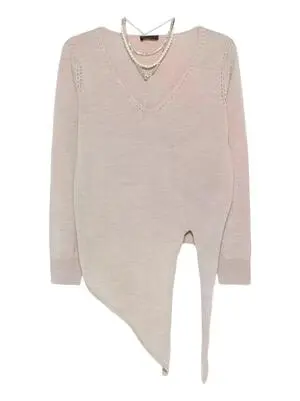 Liu Jo Asymmetric V-neck Wool Sweater - Neutrals