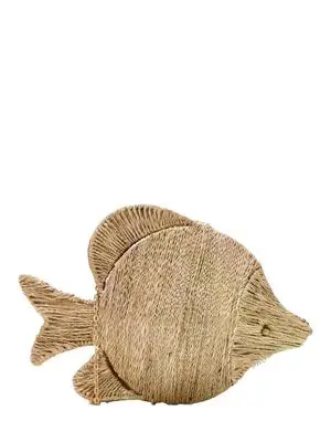 Poolside Fish-shaped Woven Clutch - Neutrals