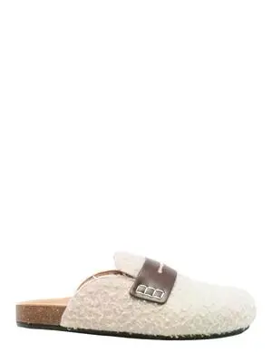 JW Anderson Shearling Mules With Leather Detail - Neutrals