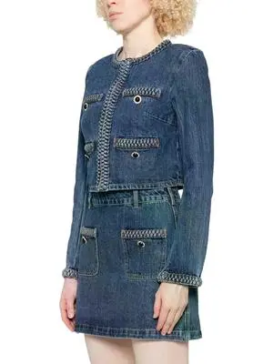 SELF-PORTRAIT Braided-trim Denim Jacket - Blue