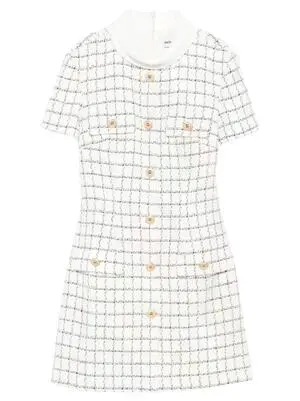 SELF-PORTRAIT Checked Mini Dress With Button Details - White