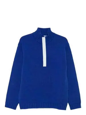 Stone Island High-neck Zip-front Wool Sweater - Blue