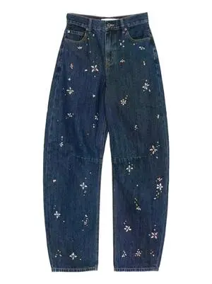 SELF-PORTRAIT Crystal-flower Embellished Jeans - Blue