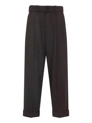 Brunello Cucinelli Belted Pleated Straight Trousers - Brown