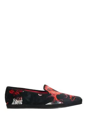 Roberto Cavalli Dragon-print Velvet Loafers - Black
