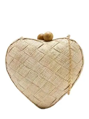 Poolside Heart-shaped Woven Clutch - Neutrals