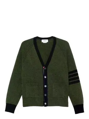 Thom Browne 4-bar V-neck Wool Cardigan - Green