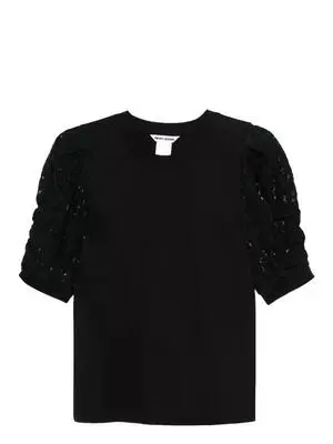 Dkny Lace Insert Puff-sleeve T-shirt - Black