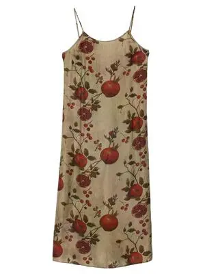 UMA WANG Pomegranate-print Slip Midi Dress - Brown