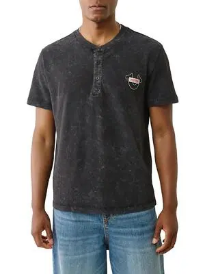 True Religion Short Sleeve Pique Henley Shirt - Jet Black