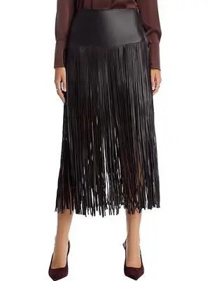 Kobi Halperin Monte Leather Fringe Skirt - Dark Coco