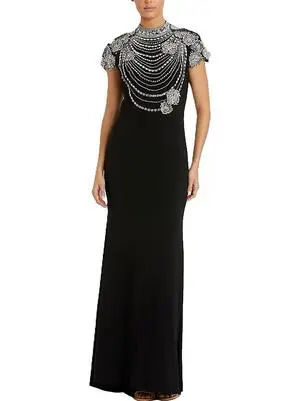 Mac Duggal High Neck Embellished Column Gown - Black