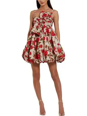 Mac Duggal Brocade Mini Dress With Bow - White Multi