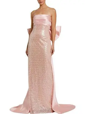 Mac Duggal Strapless Embellished Gown With Bow Detail - Blush