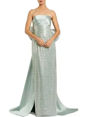 Mac Duggal Strapless Embellished Gown With Bow Detail - Sage
