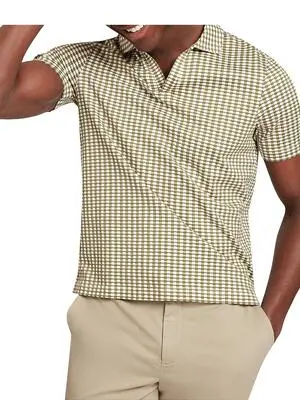 Ted Baker London Matejo Mini Check Open Neck Polo Shirt Green
