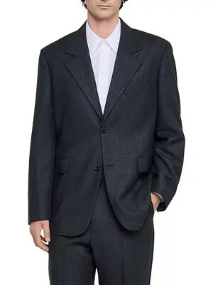 Sandro Classic Wool Suit Jacket - Heather Charcoal