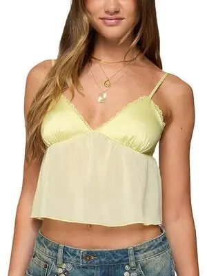 EDIKTED Sheer Chiffon Babydoll Top - Yellow