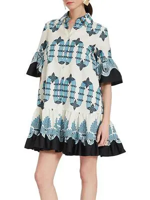 La DoubleJ Choux Printed Mini Dress - Scirocco Placee Ivory