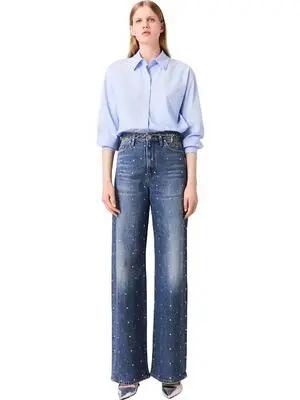 Maje Wide-leg Denim Jeans With Studs - Blue