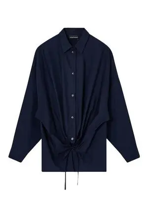 Emporio Armani Cotton Button-up Shirt With Drawstring - Blue / Navy