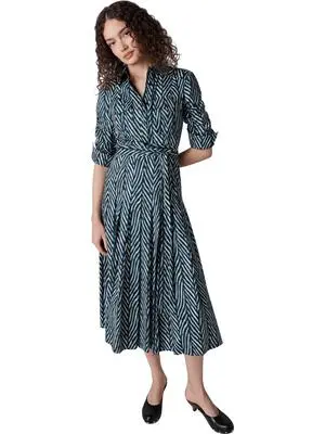 Diane Von Furstenberg Aspen Cotton Poplin Dress - Tiny Piazza Tiger Petrol