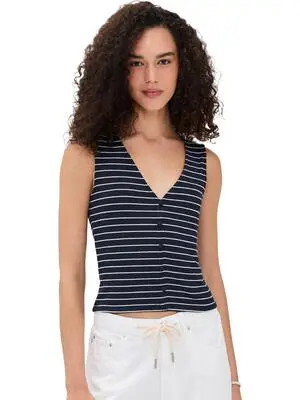 Rag & Bone The Knit Stripe Button Up Tank - Navy Multi