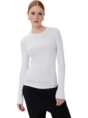 Tibi Circular Ribbed Crew Neck Pullover - White