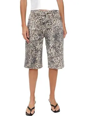 Lioness Leopard Print Denim Jorts - Leopard Fade