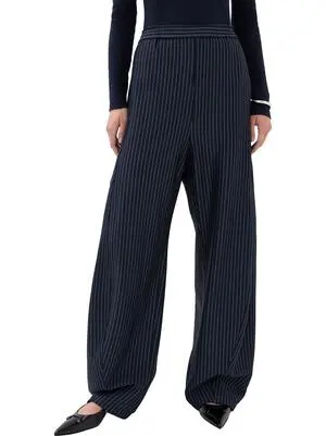 Tibi Pinstripe Active Knit Winslow Pants - Navy Multi