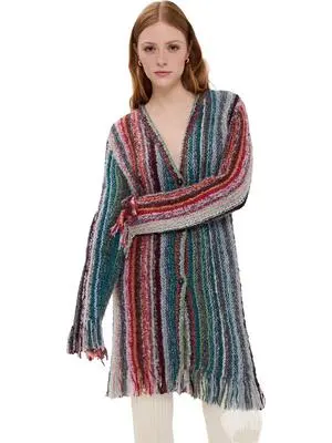 THE ELDER STATESMAN Mixed Fringe Cardigan - Beachy Multi