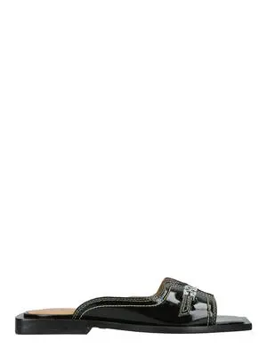 GANNI Patent Flat Sandals - Black