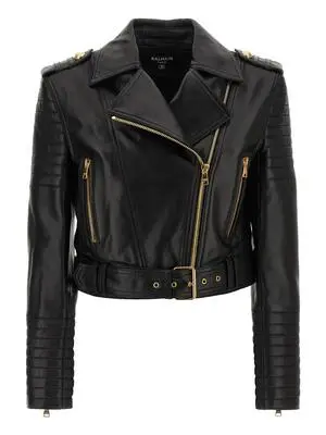Balmain Leather Biker Jacket - Black