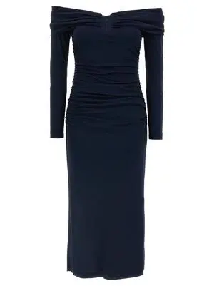 Carolina Herrera Off-shoulder Ruched Midi Dress - Blue