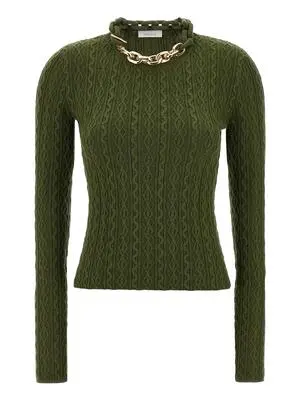 Rabanne Necklace Detail Ribbed Sweater - Green