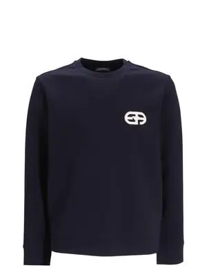 Emporio Armani Cotton Crewneck Sweatshirt With Logo - Blue