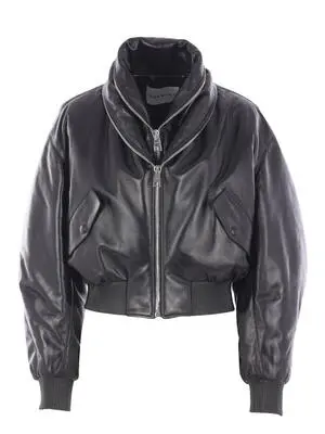 Givenchy Cropped Padded Nappa Leather Bomber Jacket - Black