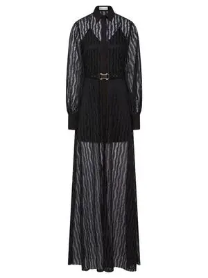 Rebecca Vallance Seraphina Wave-pattern Belted Maxi Dress - Black