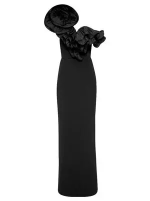 Rebecca Vallance Ella Ruffle-Detail One-Shoulder Gown Black