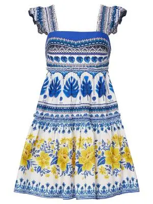Farm Rio Printed Tiered Cotton Minidress - Multicoloured