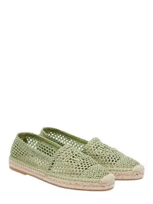 Chloé Isla Leather-trimmed Crochet Espadrilles - Green