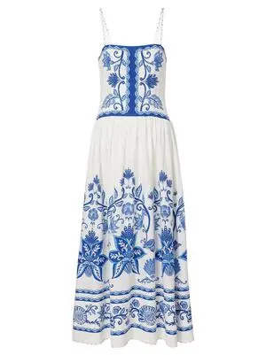 Farm Rio Printed Linen-blend Maxi Dress - Blue