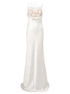 SELF-PORTRAIT Lace-trimmed Satin Maxi Dress - White